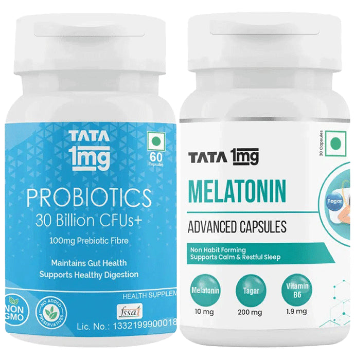 Combo Pack of Tata 1mg Melatonin Advanced Capsule (30) & Probiotics 30 ...