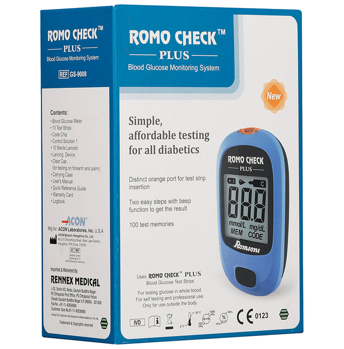 Romsons New Romo Check Plus Blood Glucose Monitoring System – Classic Derma