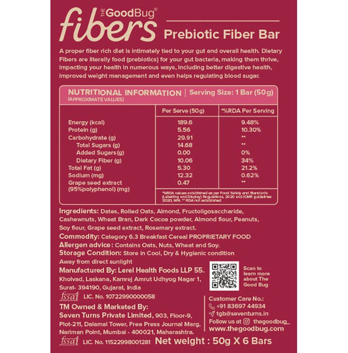 The Good Bug Prebiotic Fiber Bar (50gm Each) Cocoa & Nuts – Classic Derma